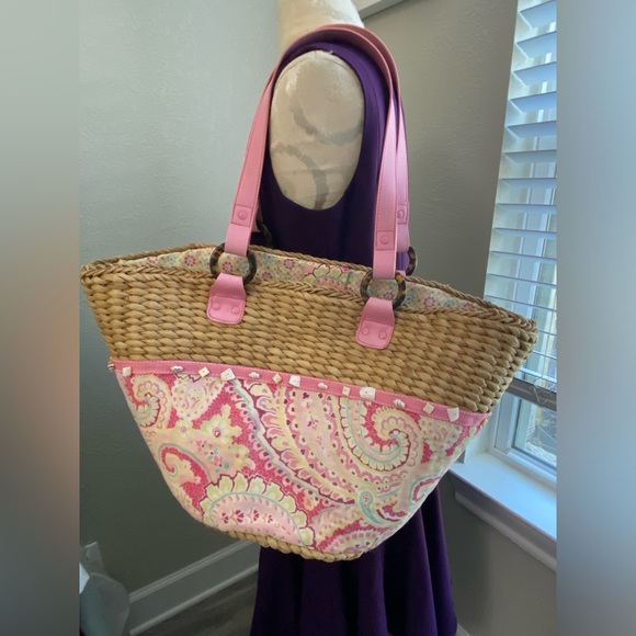 Vera Bradley | Bags | Vera Bradley Beach Picnic Large Woven Straw Tote ...